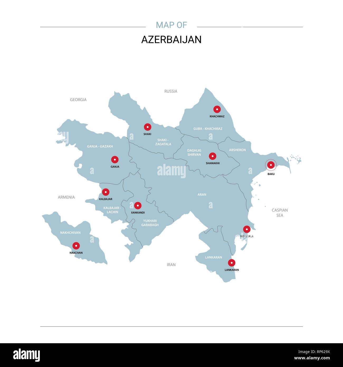 Azerbaijan Vector Map Editable Template With Regions Cities Red Pins