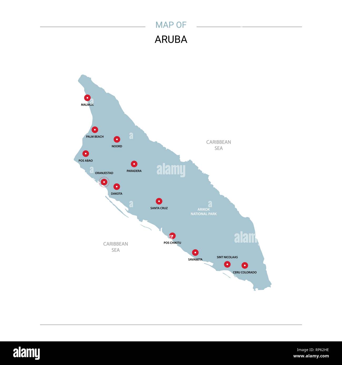 Aruba Vector Map Editable Template With Regions Cities Red Pins And