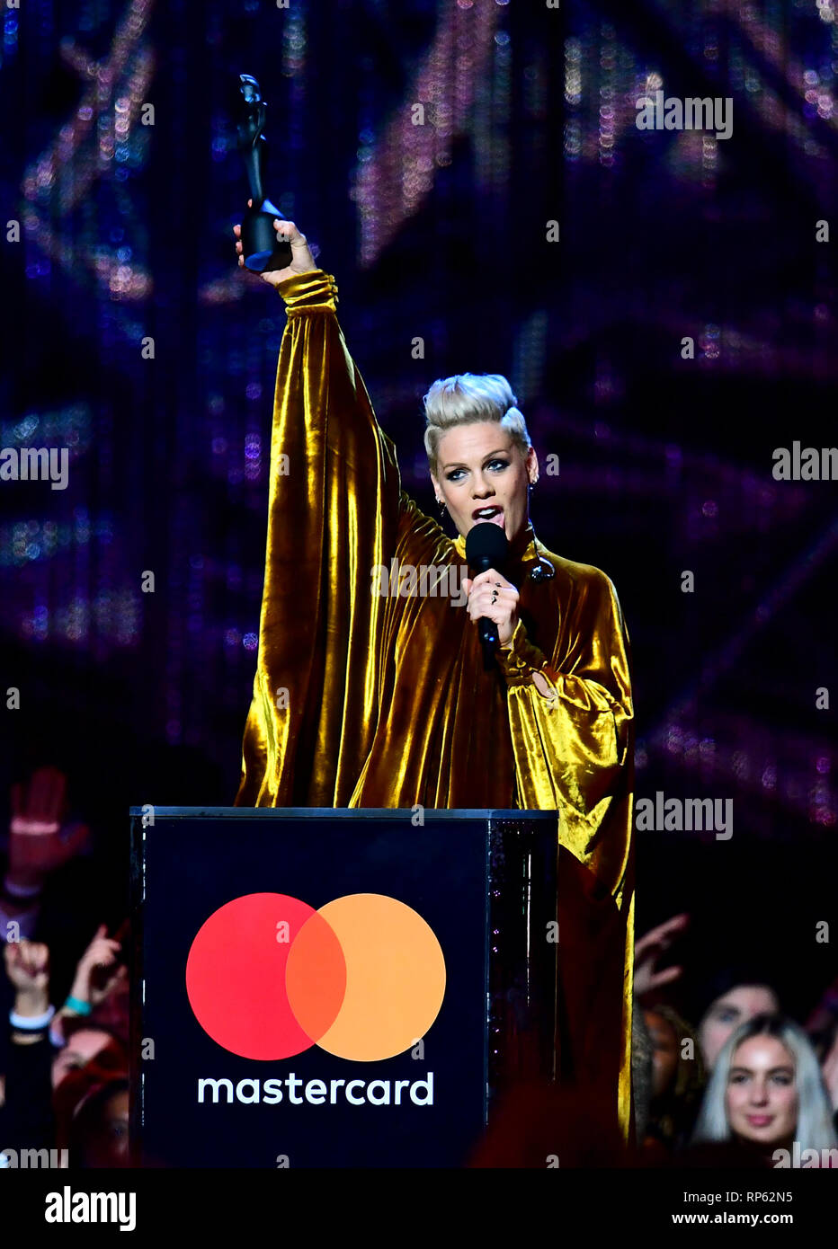 Pink accepts the award for Outstanding Contribution on stage at the ...