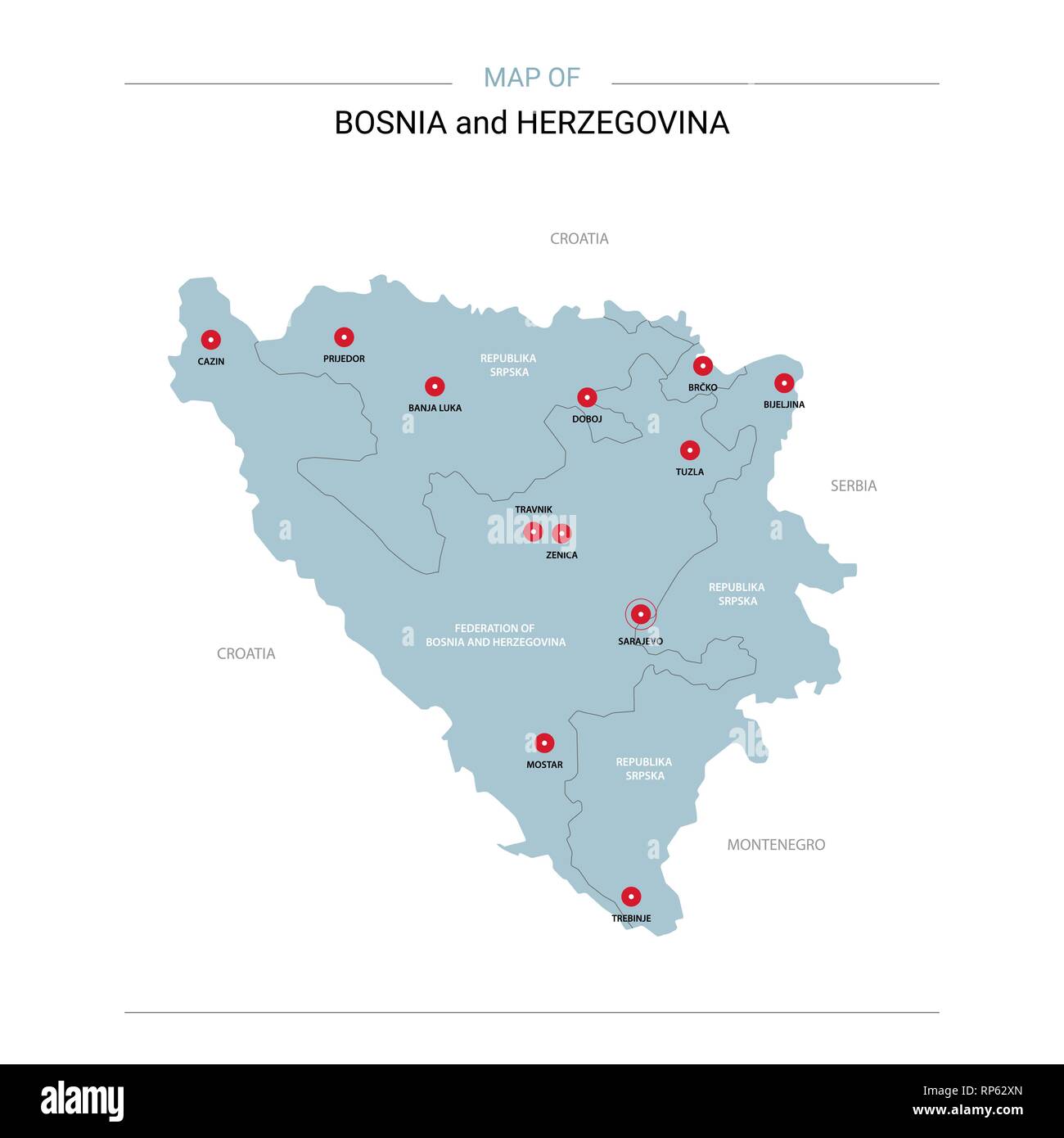 Bosnia and Herzegovina vector map. Editable template with regions ...