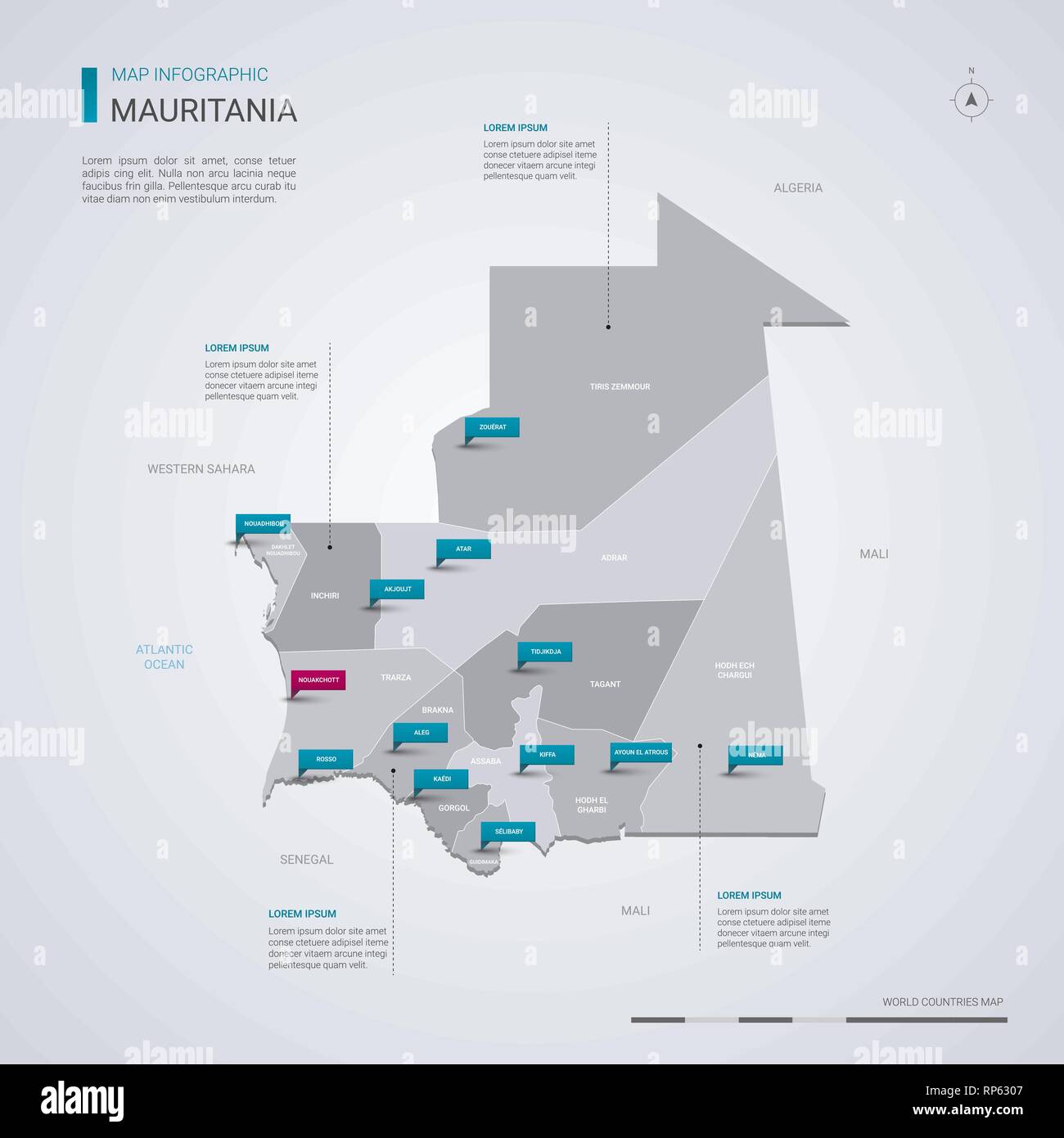 Mauritania vector map with infographic elements, pointer marks ... Mauritania vector map with infographic elements, pointer marks ...