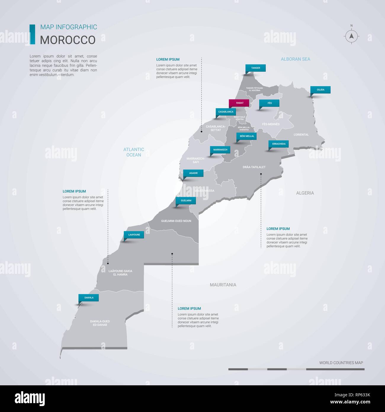 Morocco vector map with infographic elements, pointer marks. Editable ...