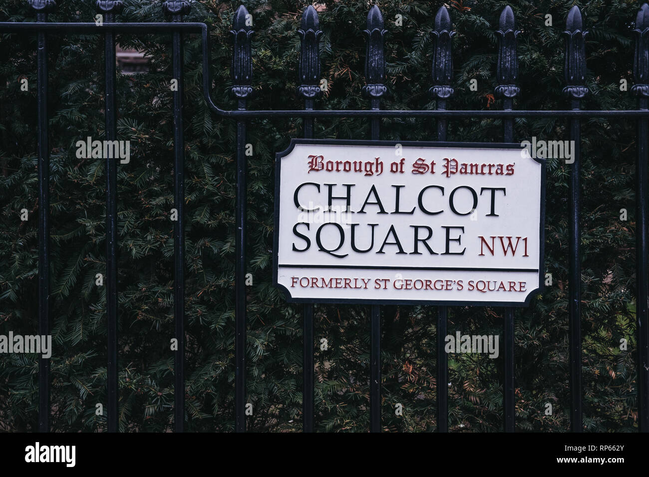 London, UK - February 16, 2019: Street name sign on Chalcot Square ...