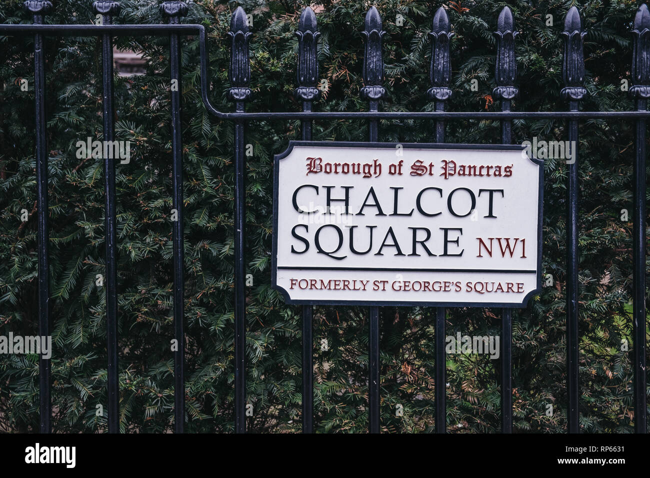 London, UK - February 16, 2019: Street name sign on Chalcot Square ...