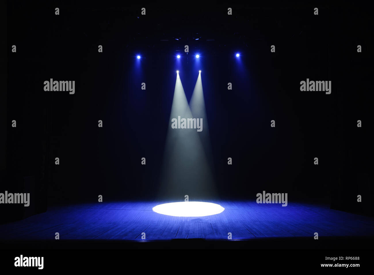 Free stage with lights, lighting devices. Night show Stock Photo - Alamy