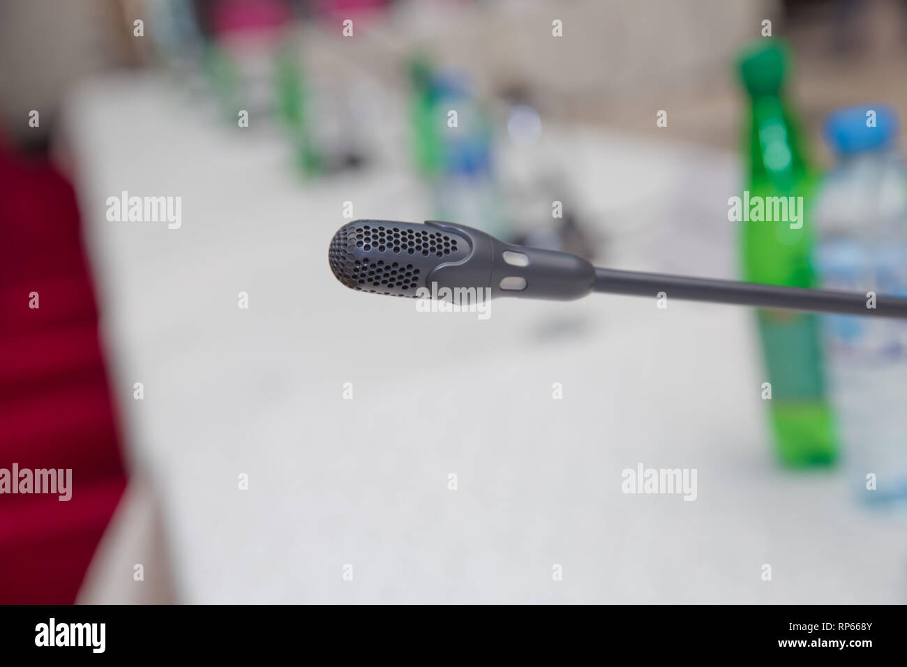 Microphone in the empty conference - meeting room . Intercom in the ...