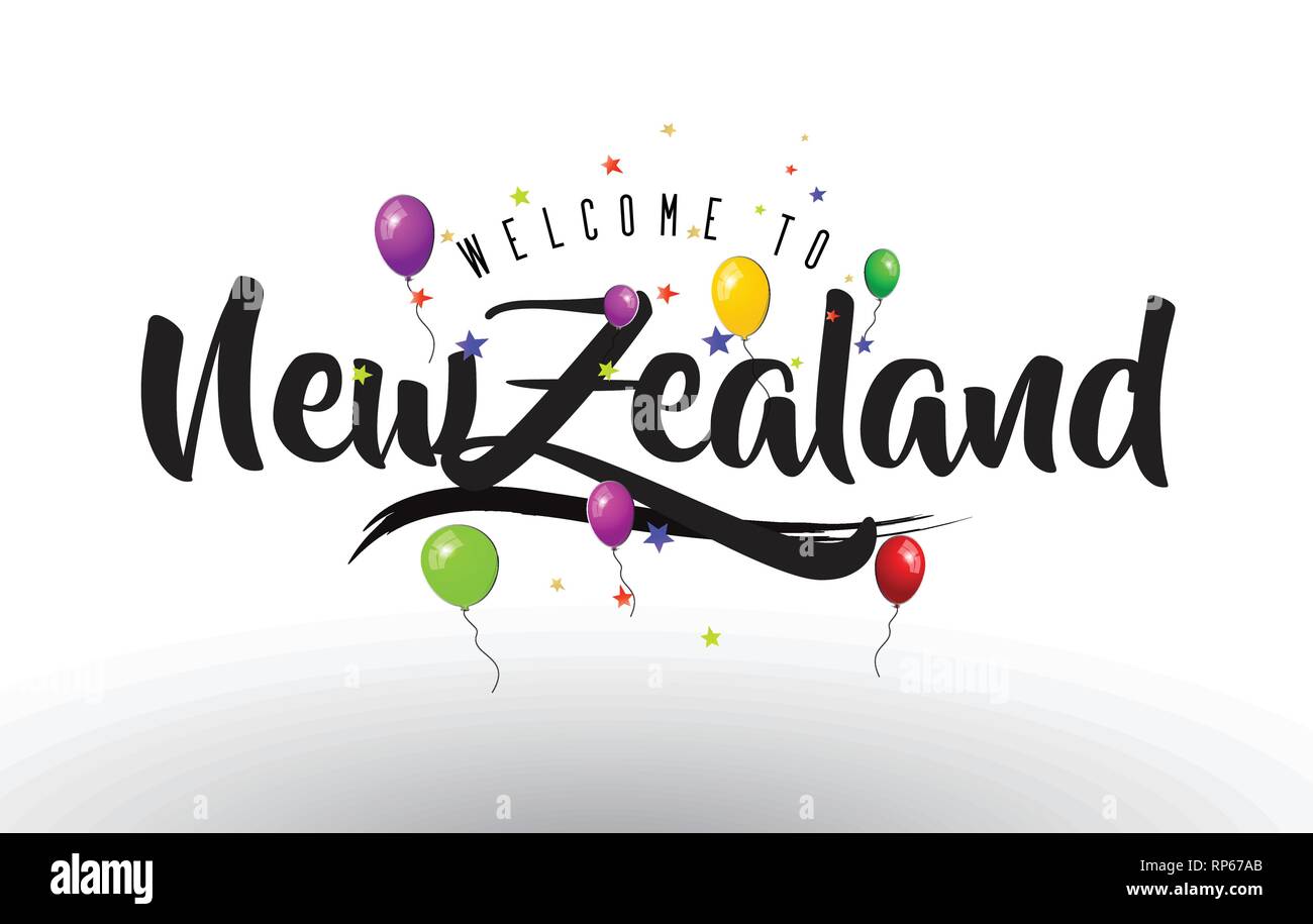 NewZealand Welcome to Text with Colorful Balloons and Stars Design ...