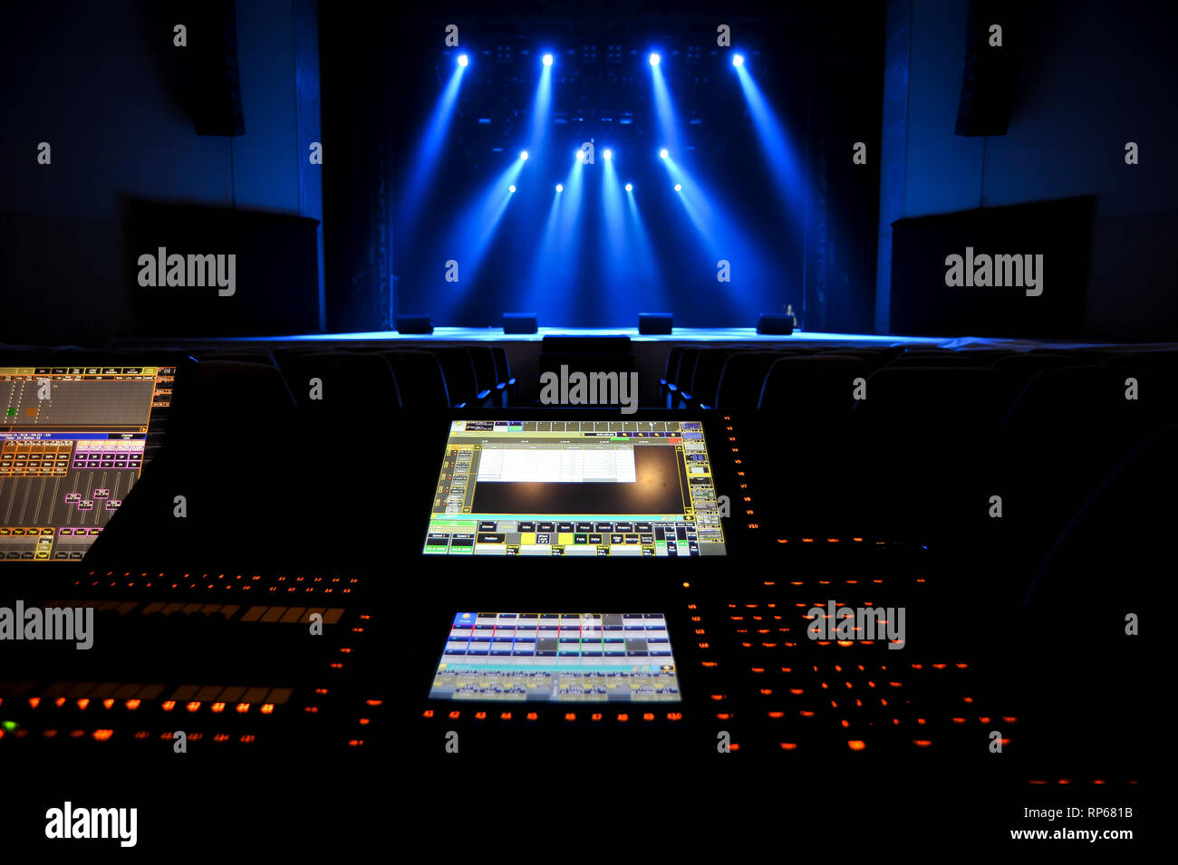 Free stage with lights. work of a light engineer, light designer Stock ...