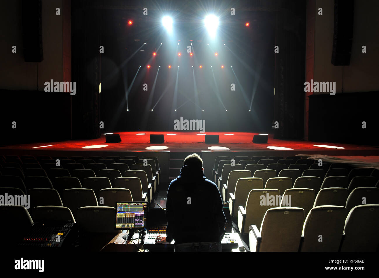 Free stage with lights. work of a light engineer, light designer Stock ...