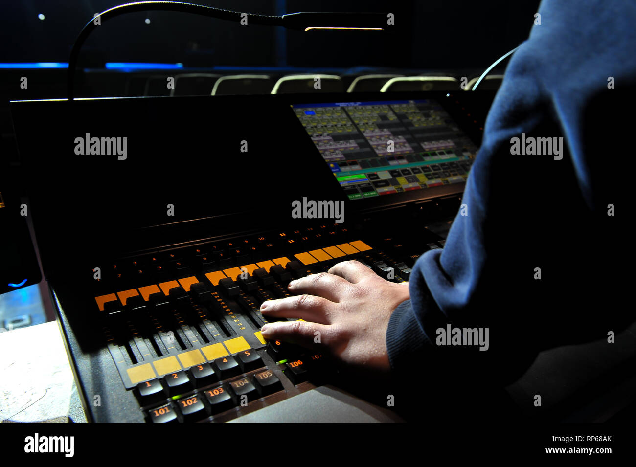 Free stage with lights. work of a light engineer, light designer Stock ...