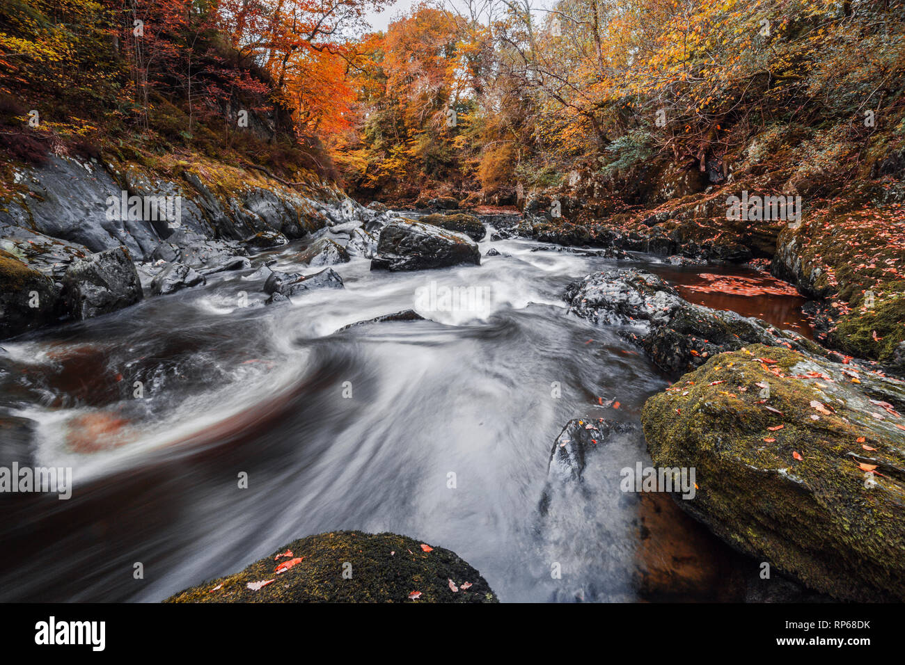 Fairy Glen Gorge waterfall at autumn in Snowdonia National Park, North ...