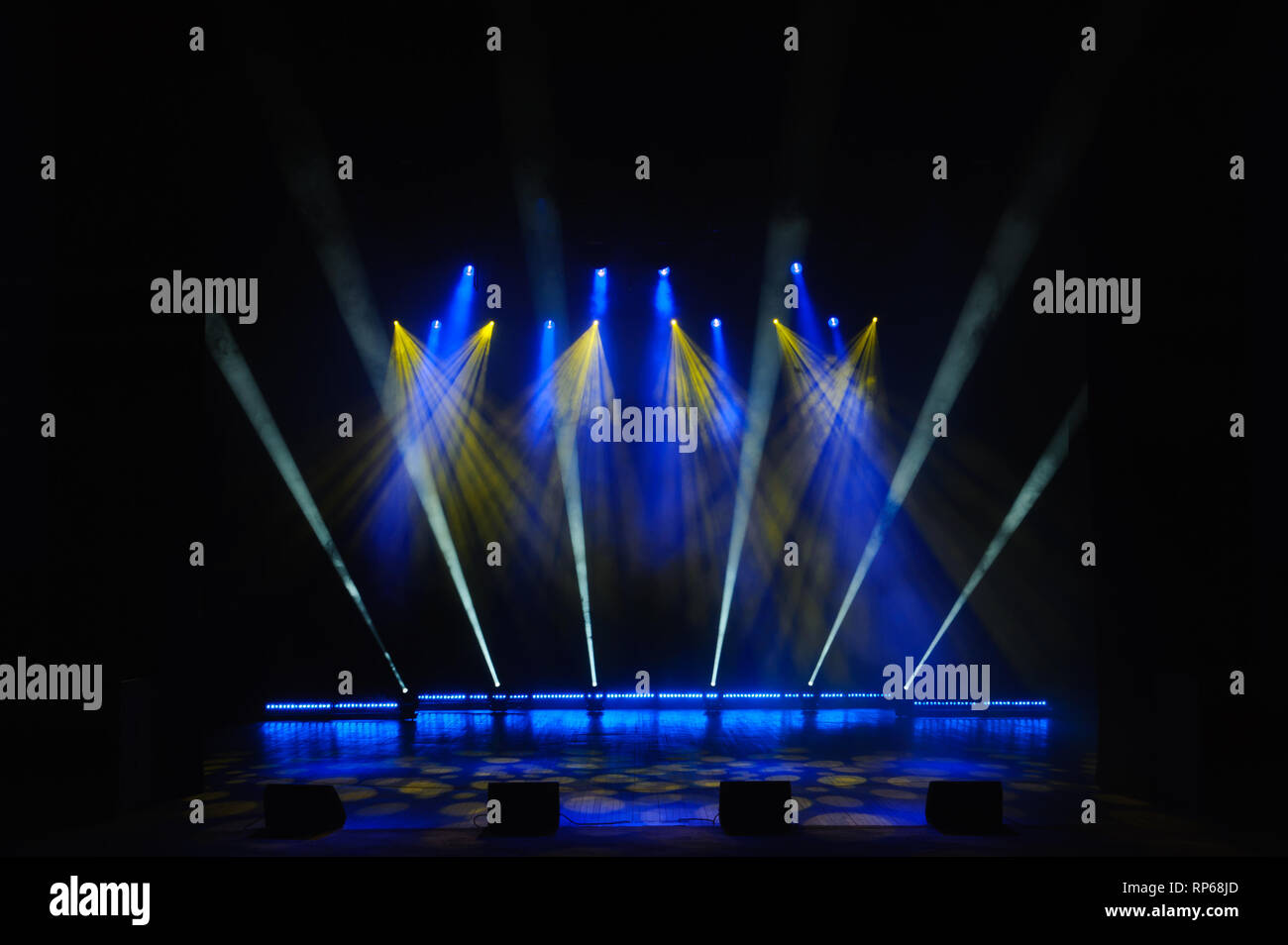 Free stage with lights, lighting devices. Night show Stock Photo - Alamy