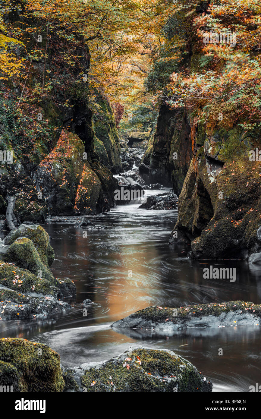 Fairy Glen Gorge waterfall at autumn in Snowdonia National Park, North ...