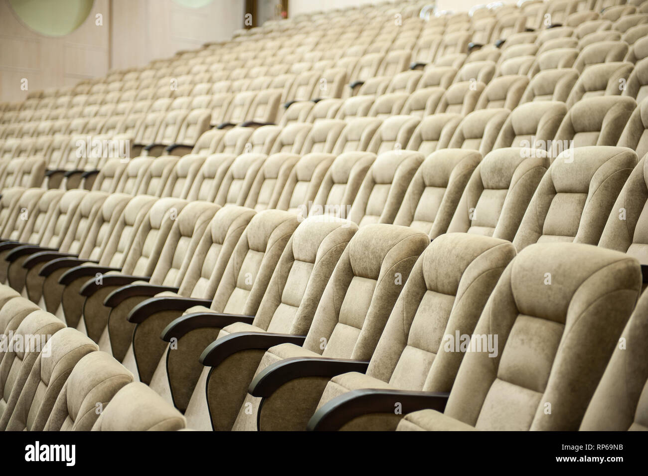 Empty auditorium with beige chairs, theatre or conference hall Stock ...