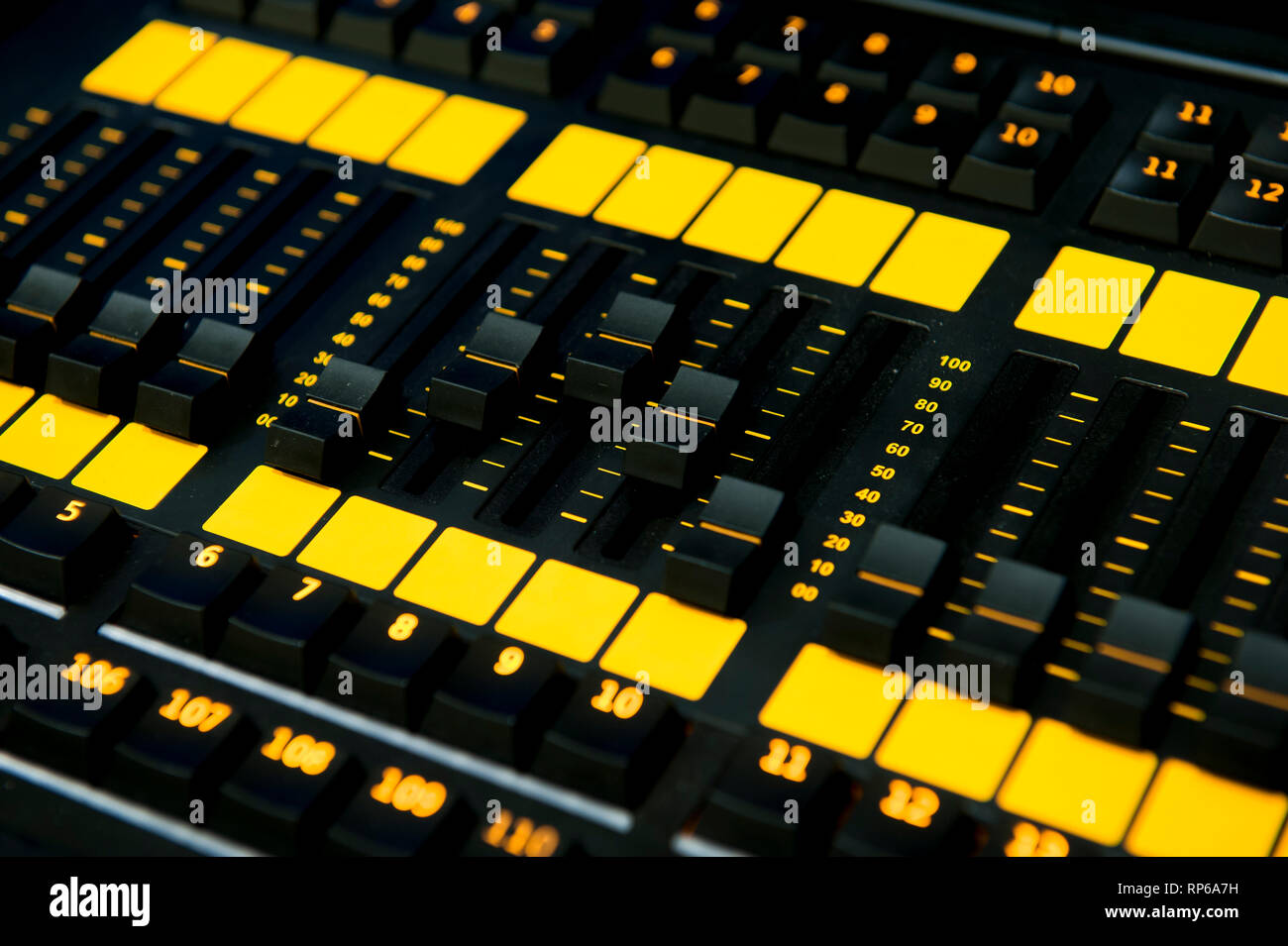 Sound mixer control panel, closeup. Sound engineer Stock Photo - Alamy