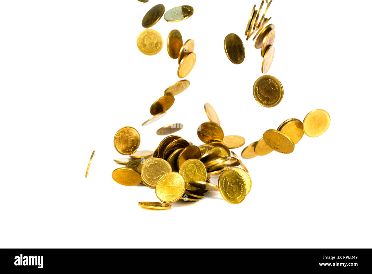 Movement of falling gold coin, flying coin, rain money isolated on ...