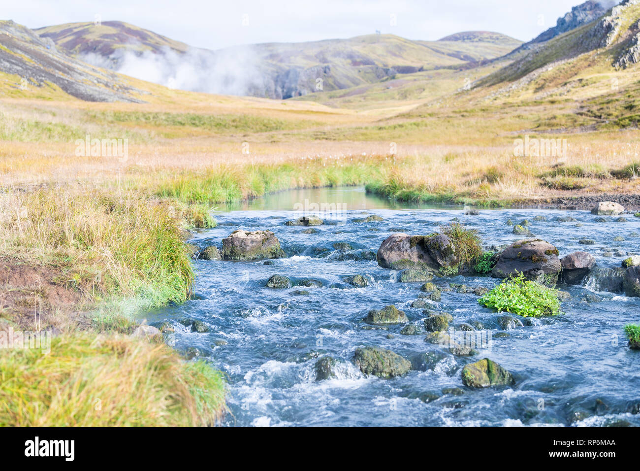 Hveragerdi Hot Springs river in Reykjadalur morning day in south ...