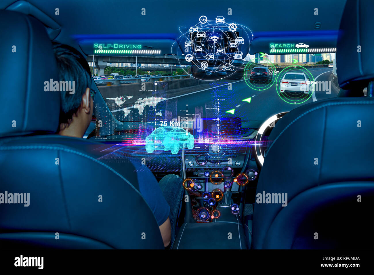 Autonomous car with passengers, Future technology smart car concept ...