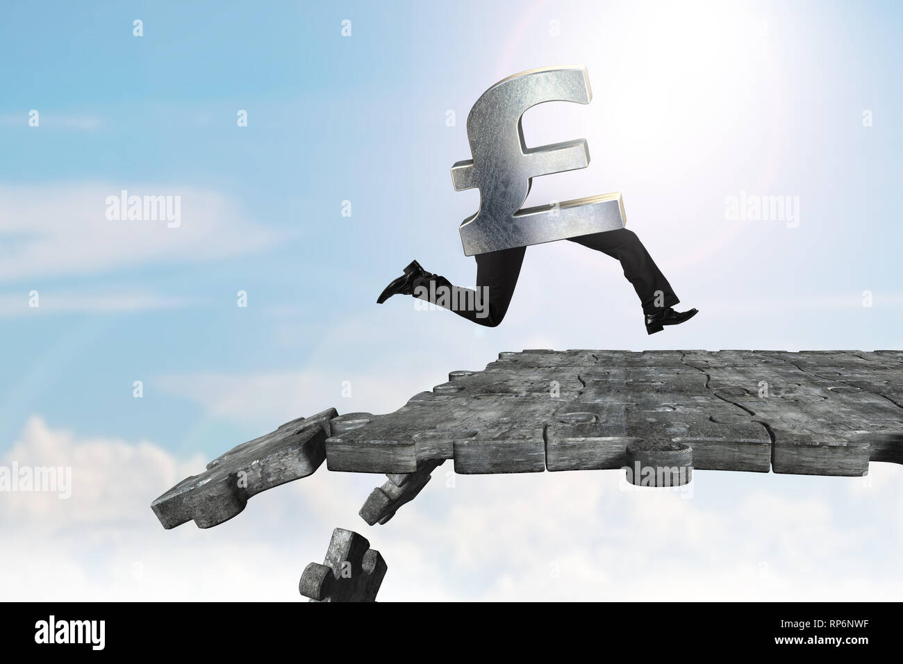 Pound symbol with human legs running on concrete puzzle ground with ...