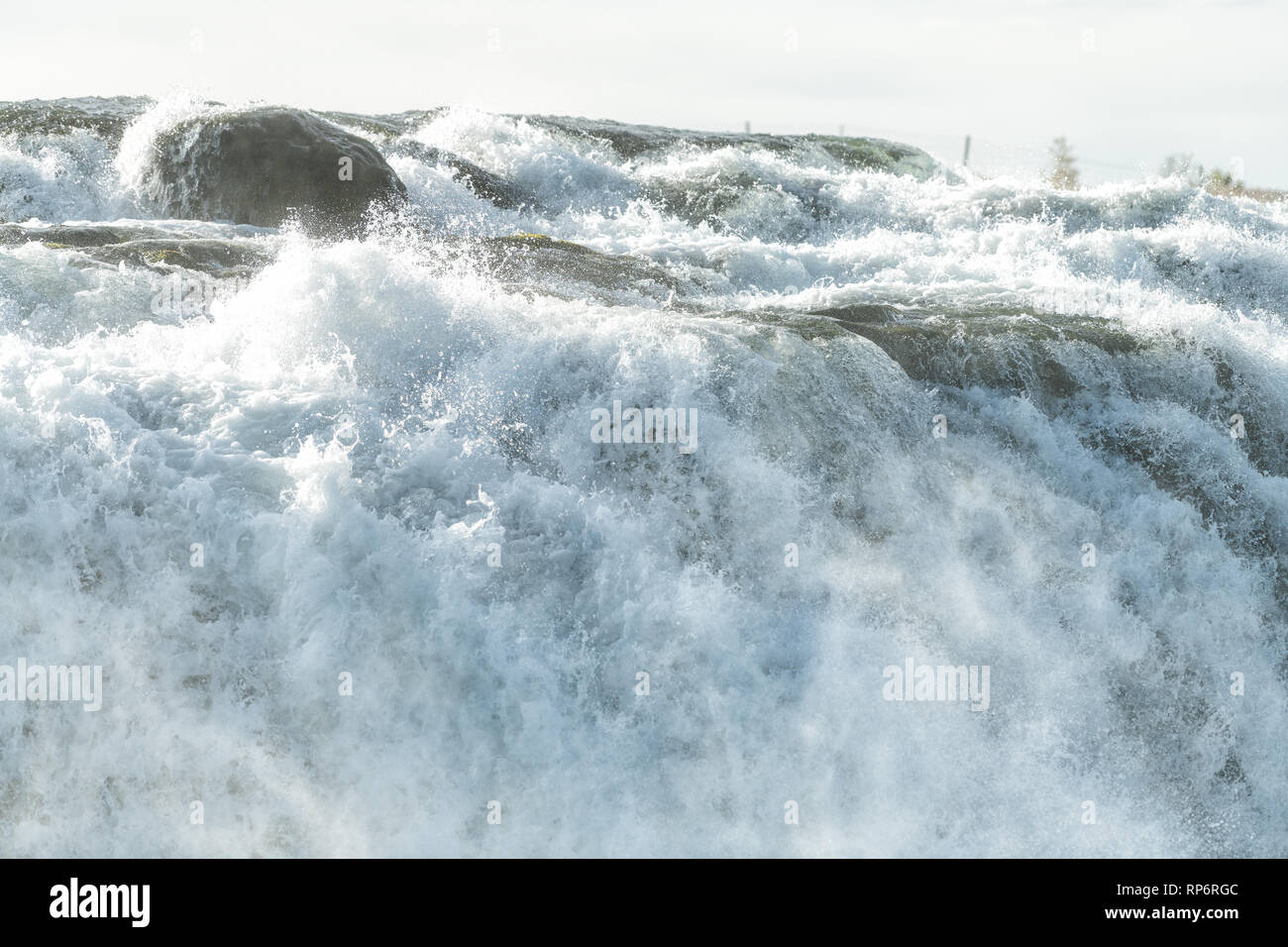 Faxafoss, Icenald abstract closeup top view of Faxi waterfall cliff ...