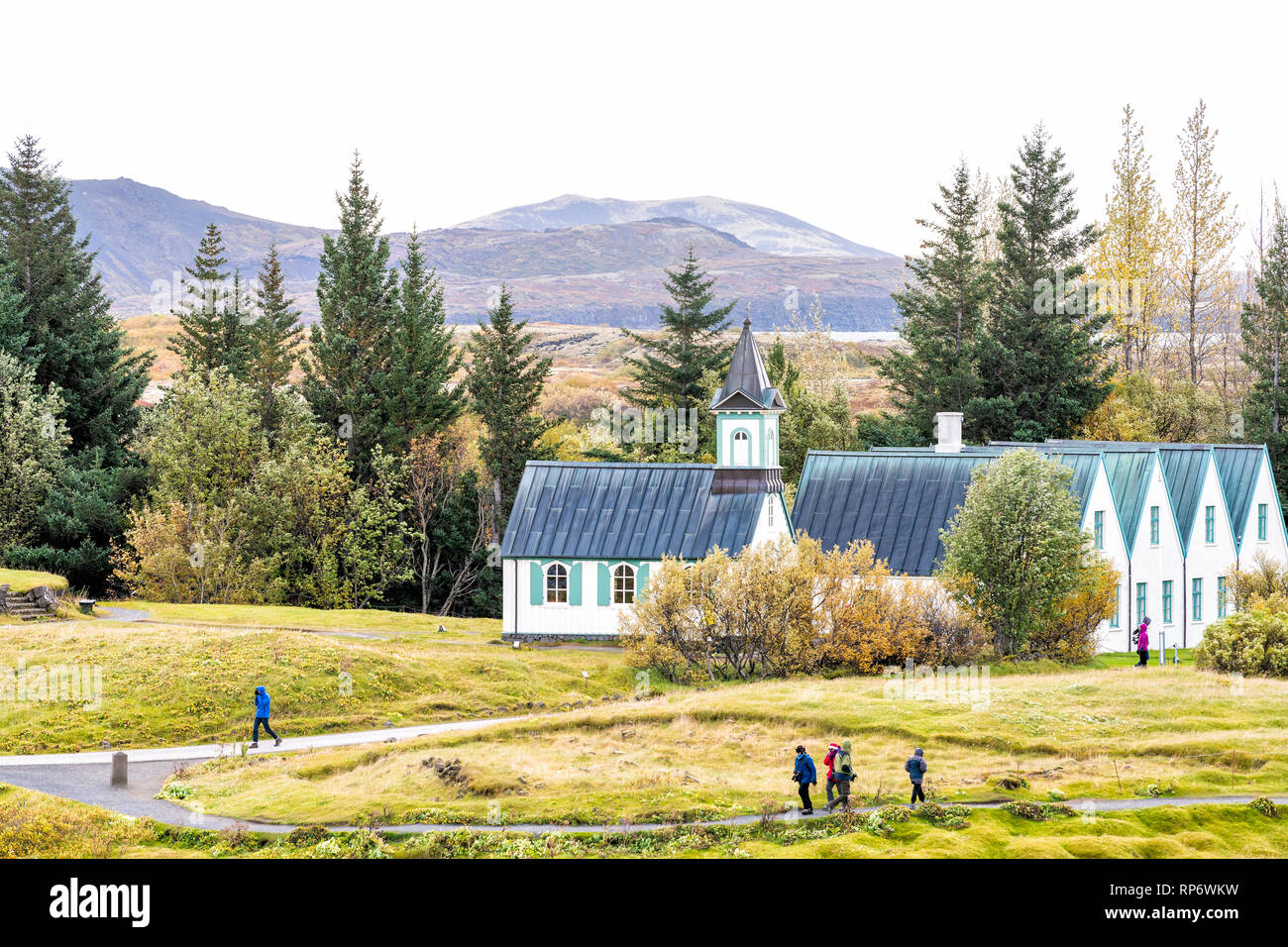 Thingvellir National Park with yellow orange autumn foliage during day ...
