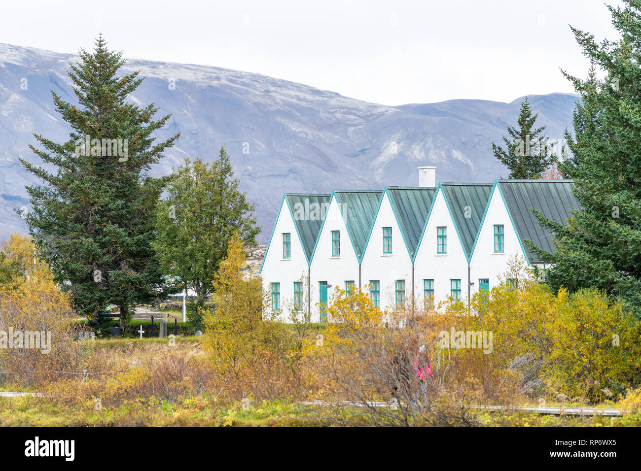 Thingvellir National Park with yellow orange autumn foliage during day ...