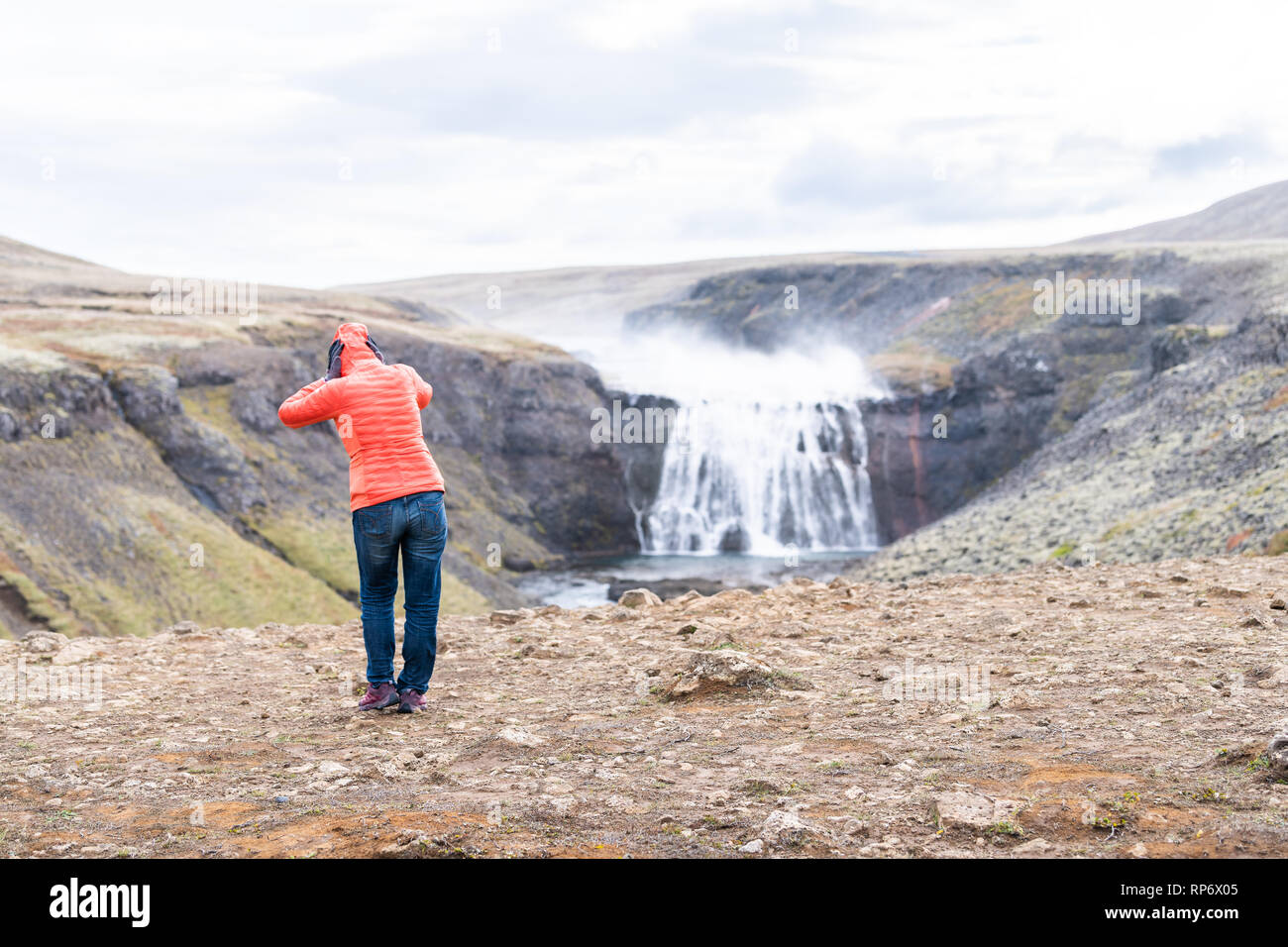 Thorufoss waterfall rocky landscape on Golden Circle in Iceland with ...