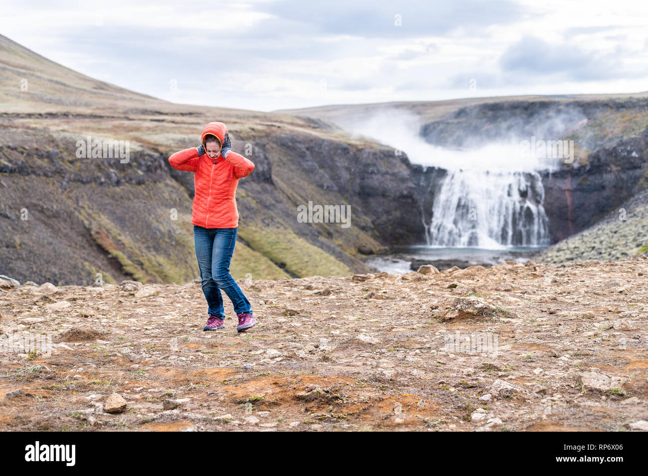 Thorufoss waterfall rocky landscape on Golden Circle in Iceland with ...