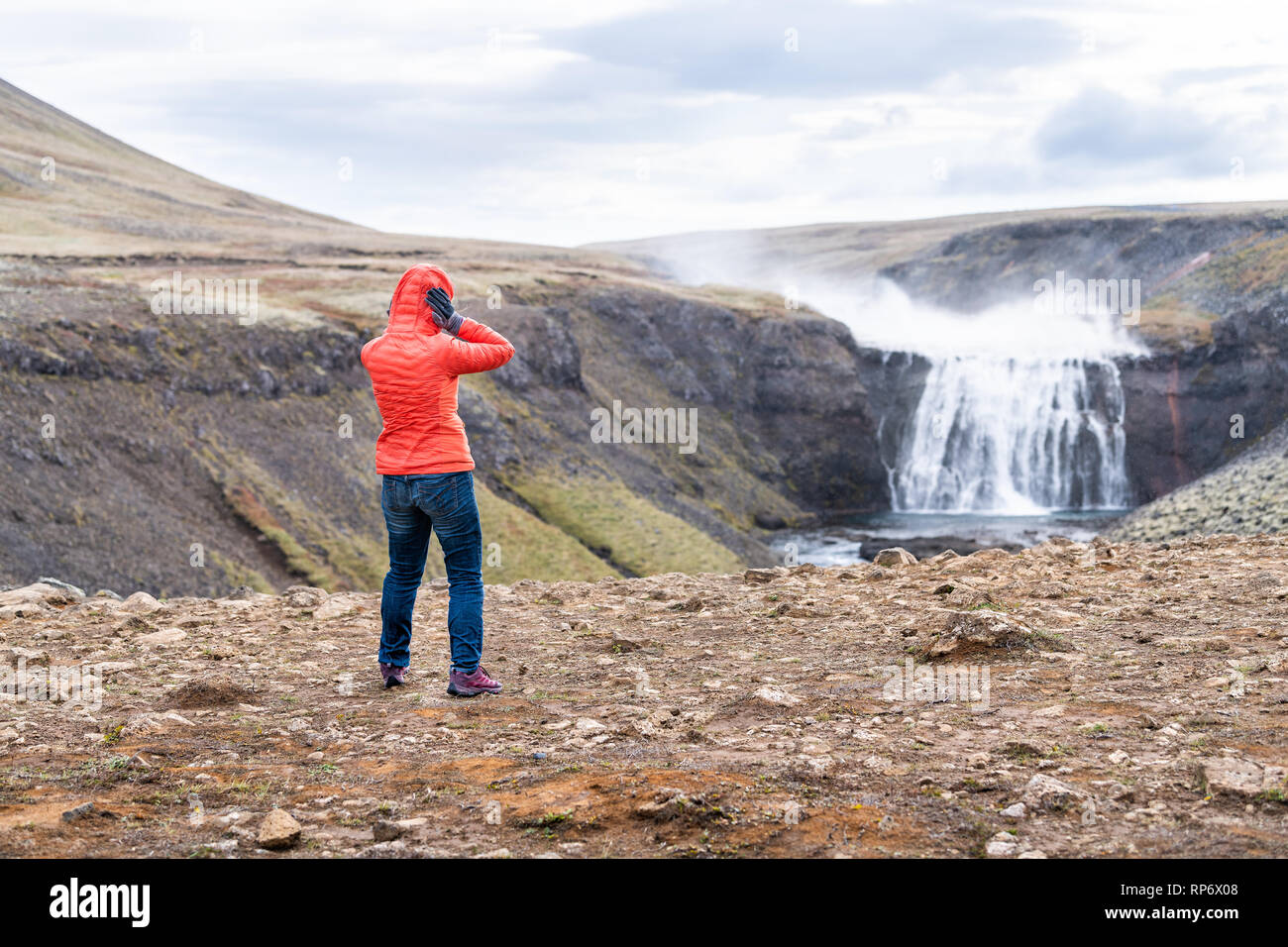 Thorufoss waterfall windy landscape on Golden Circle in Iceland with ...