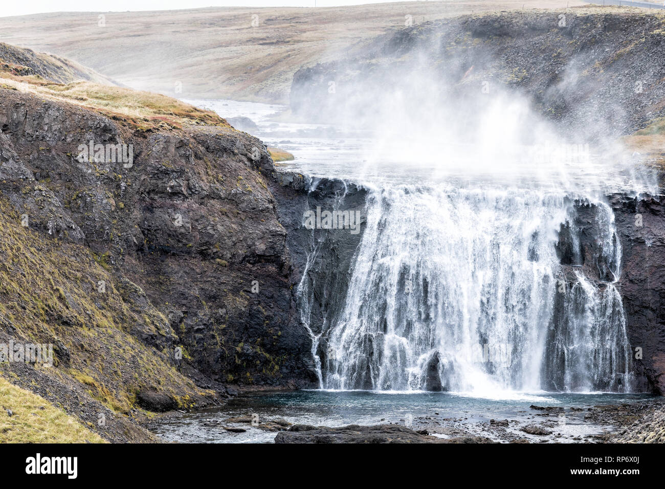 Thorufoss waterfall rocky landscape on Golden Circle in Iceland with ...