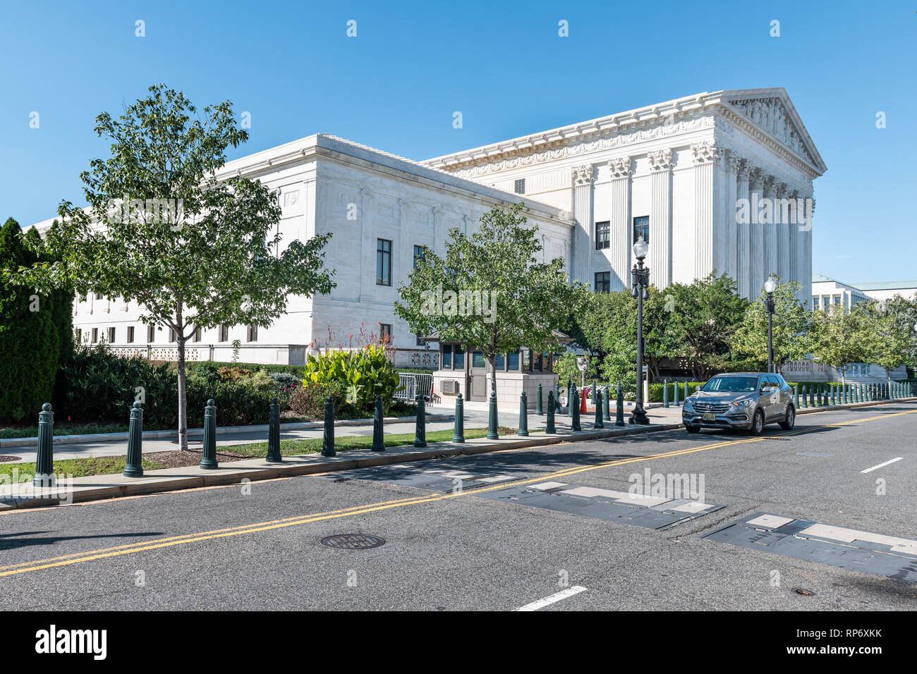 Washington DC, USA - October 12, 2018: Road street by exterior facade ...