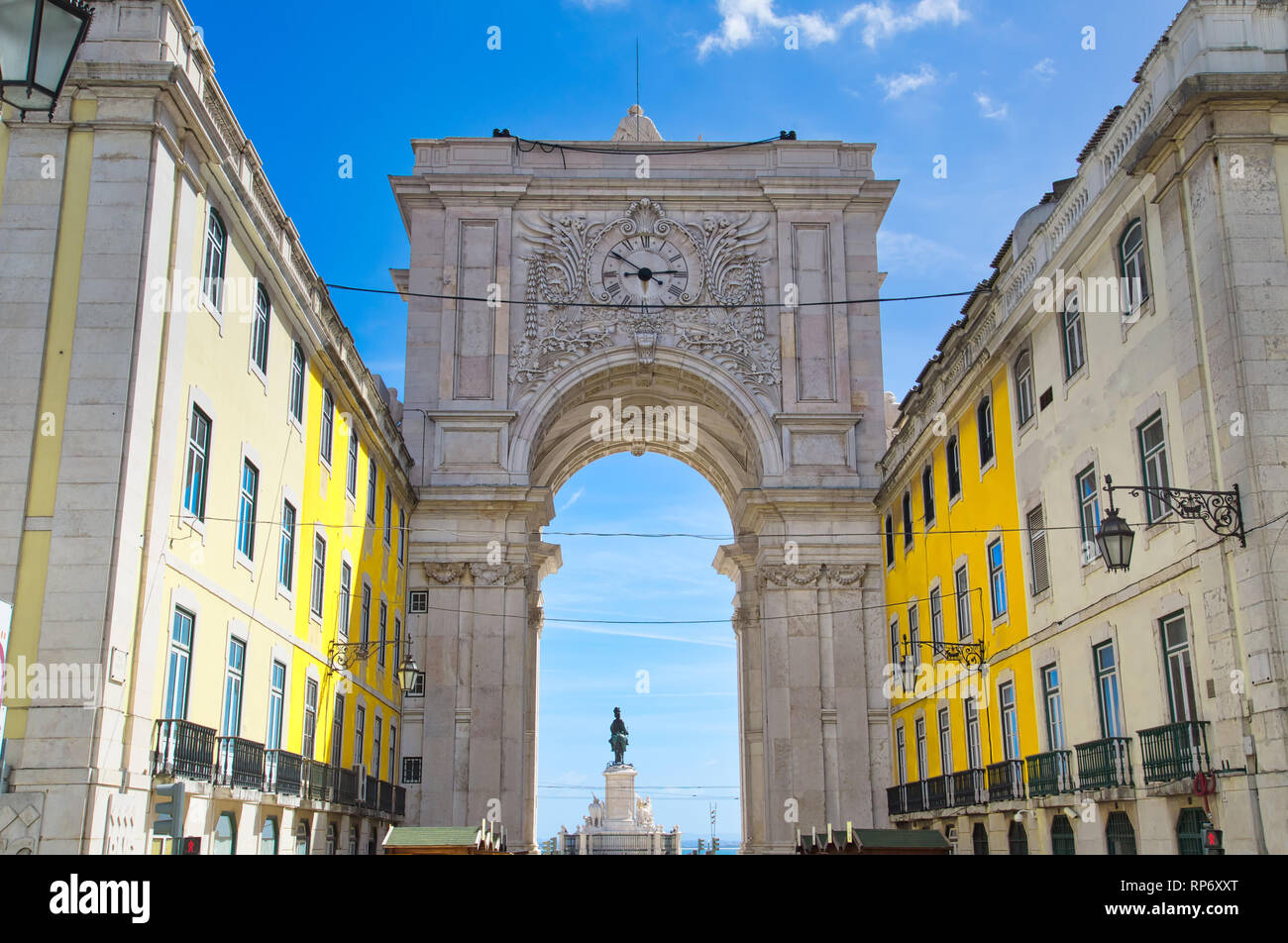 Famous Commerce Plaza (Praca do Comercio) in Lisbon facing Tagus River ...