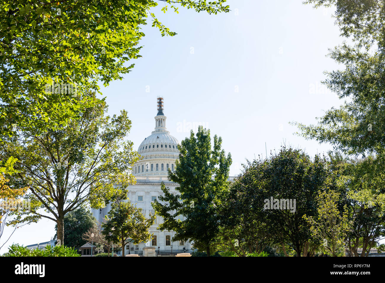 US Congress dome closeup with sky in Washington DC, USA on Capital ...