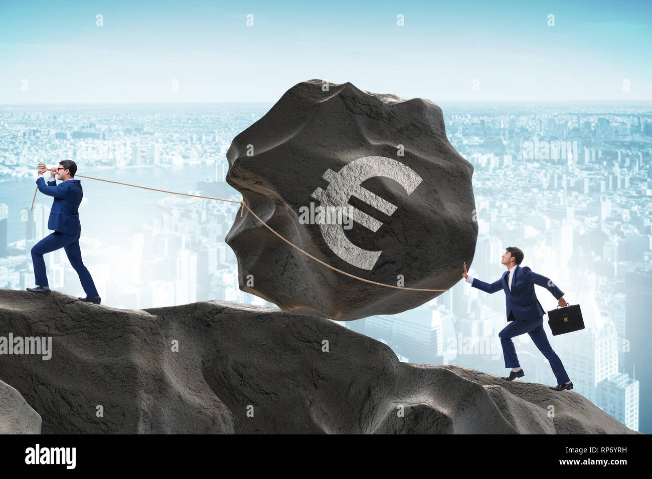 Man rolling rock up hill hi-res stock photography and images - Alamy