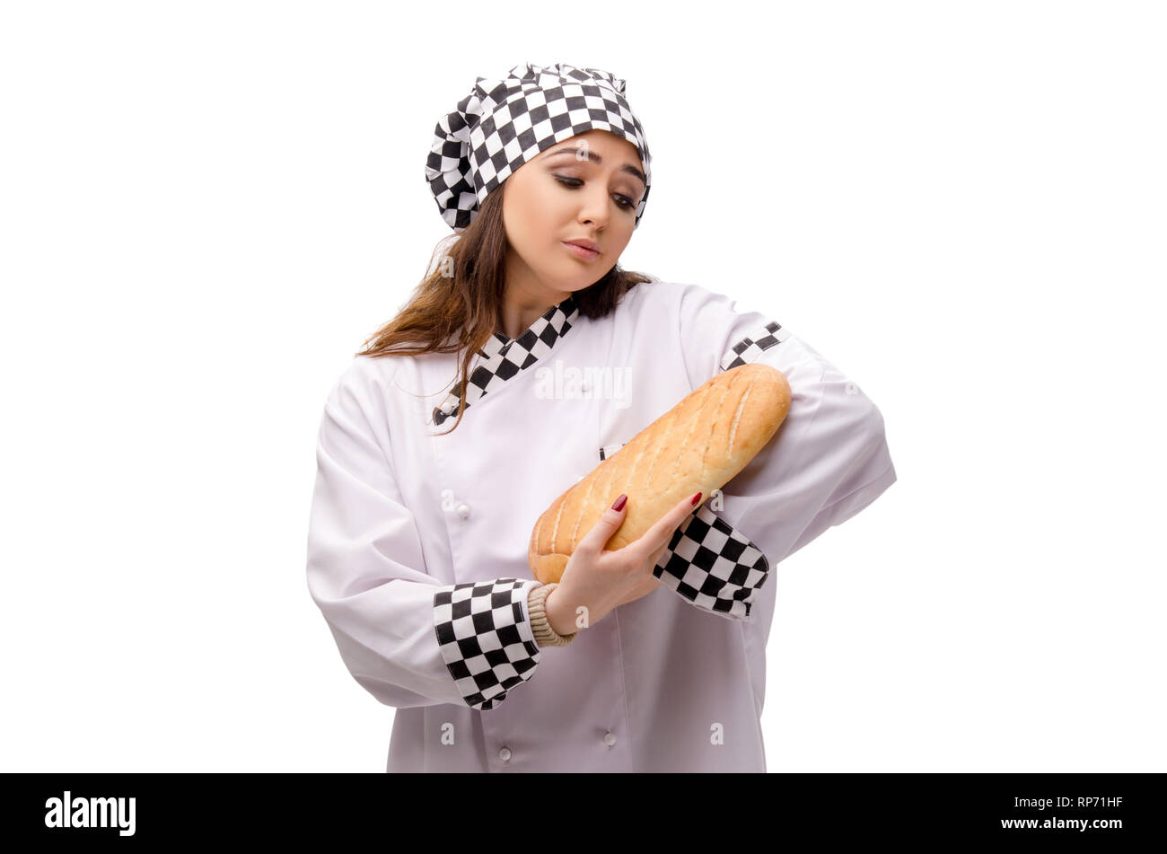Young female baker isolated on white Stock Photo - Alamy