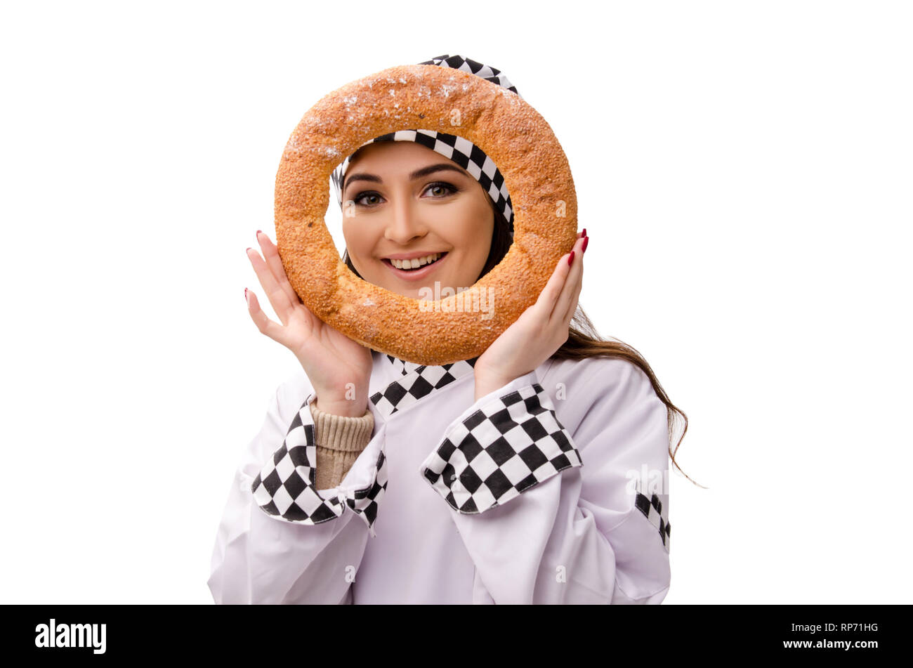 Young female baker isolated on white Stock Photo - Alamy