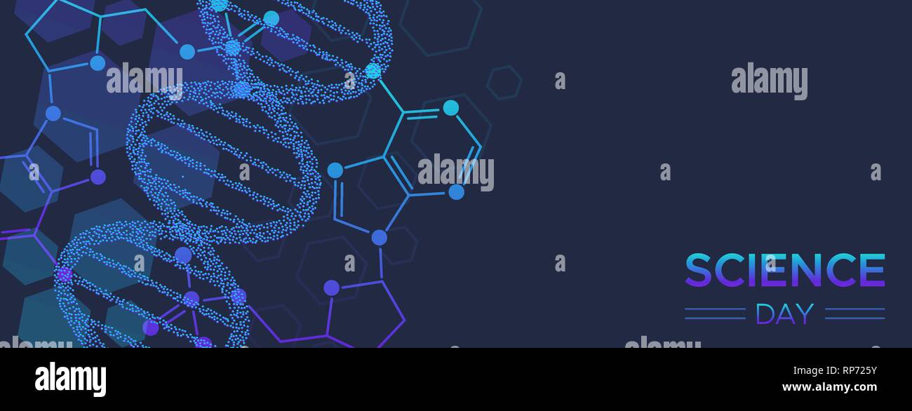 Science Day web banner illustration of abstract DNA strand for research ...