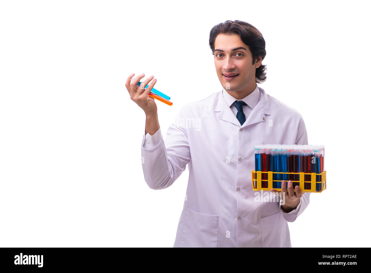 Young chemist isolated on white background Stock Photo - Alamy