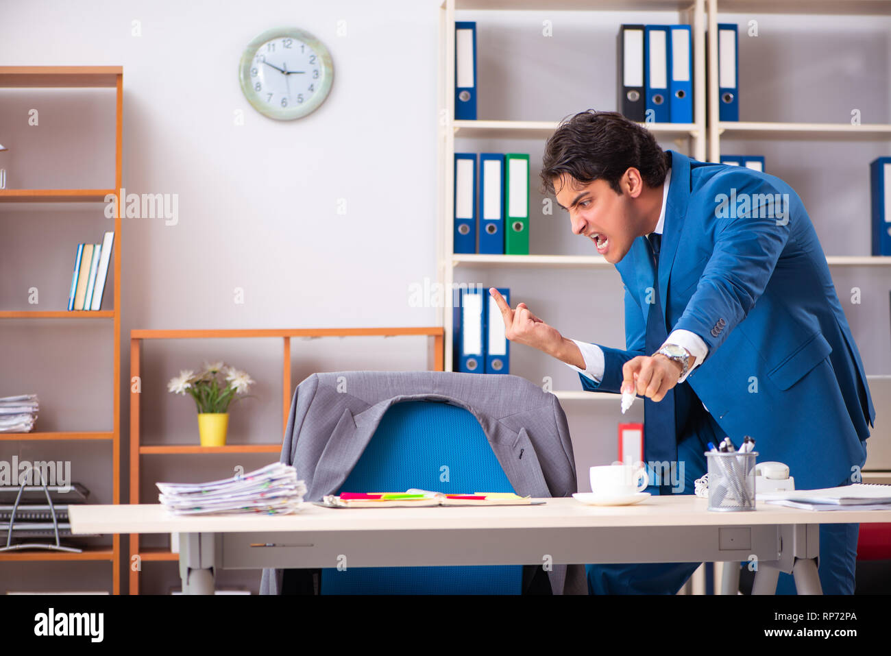 Employee stealing important information in industrial espionage concept ...