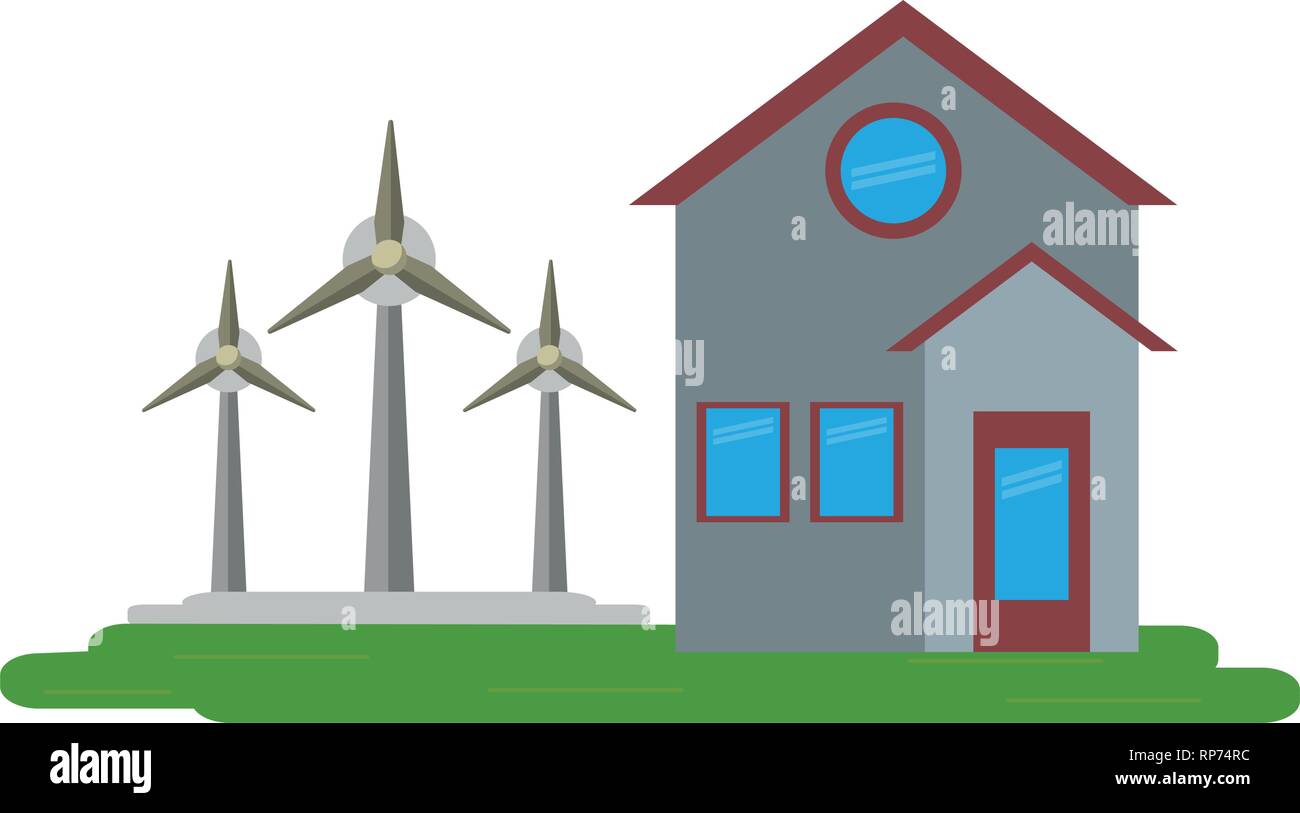 house with wind turbines symbol Stock Vector Image & Art - Alamy