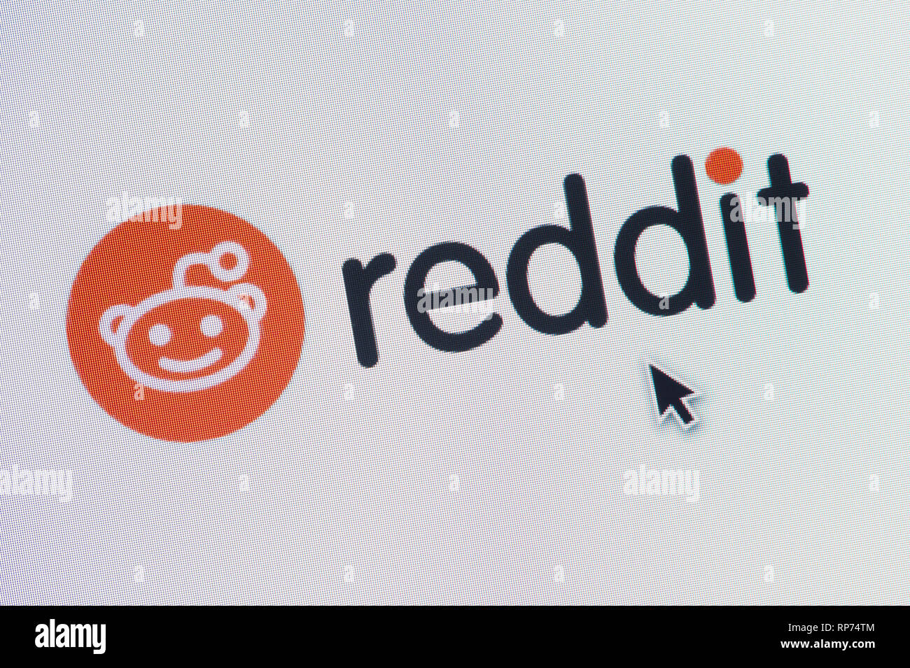 The logo of Reddit is seen on a computer screen along with a mouse ...