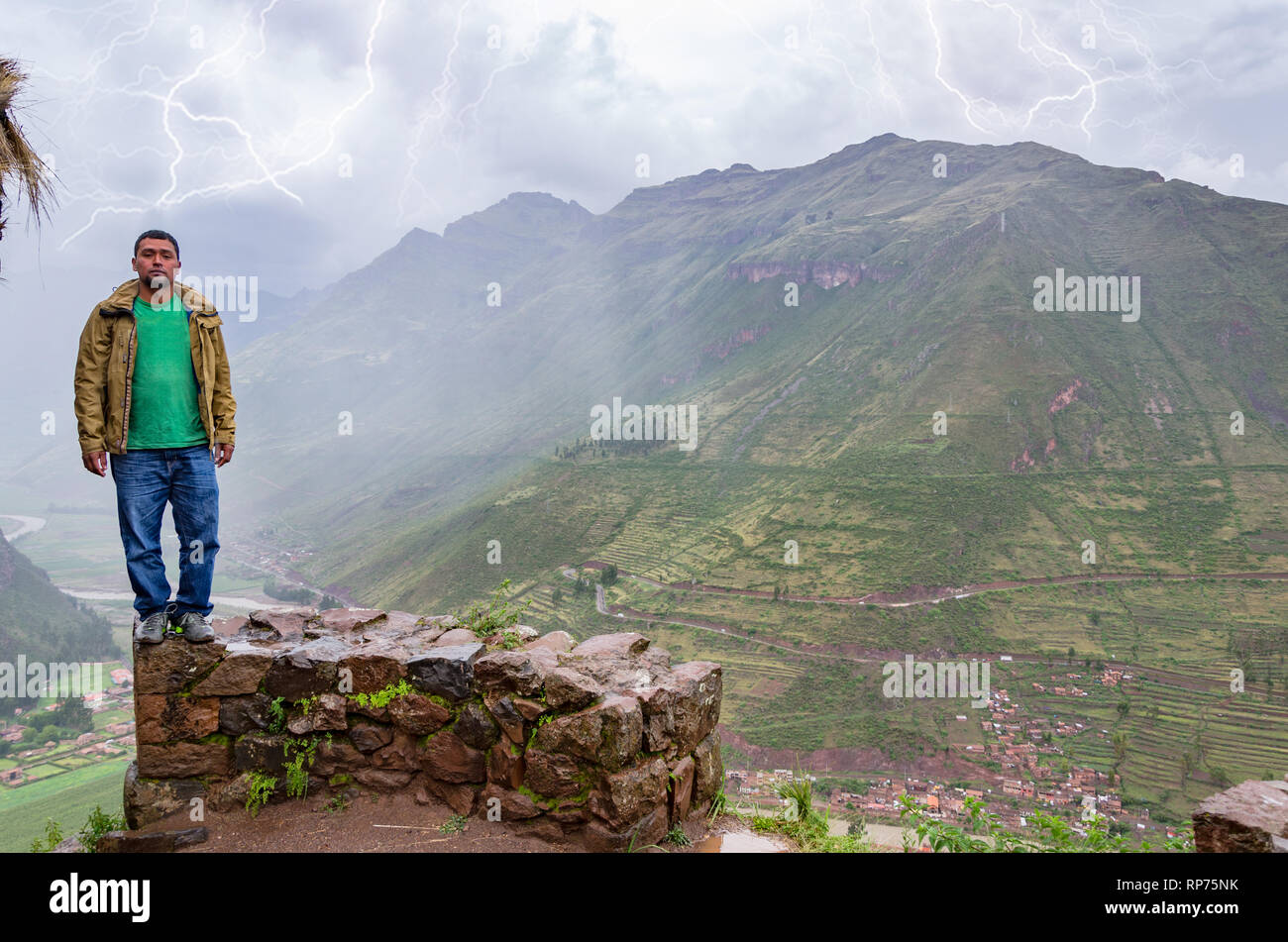 The inca ruins of Pisac with its terraced fields near the city of Cusco ...
