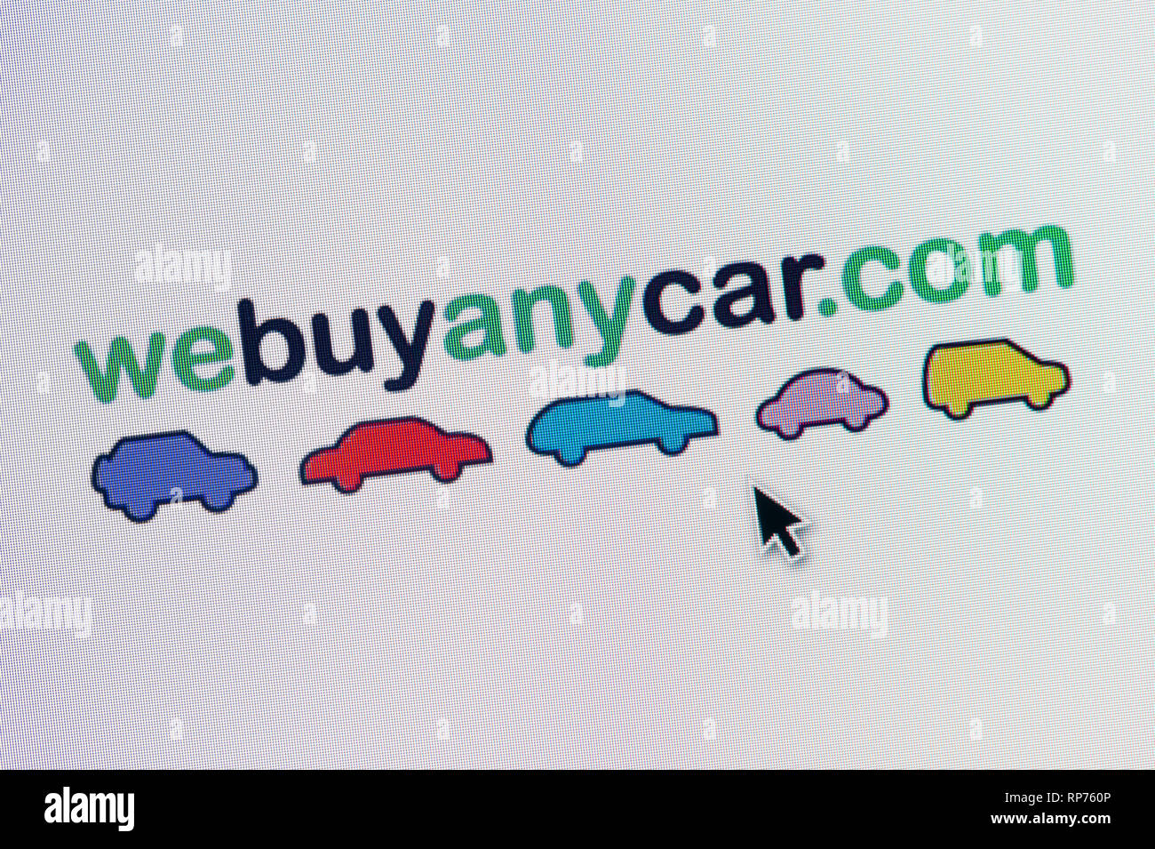 The logo of WeBuyAnyCar is seen on a computer screen along with a mouse ...