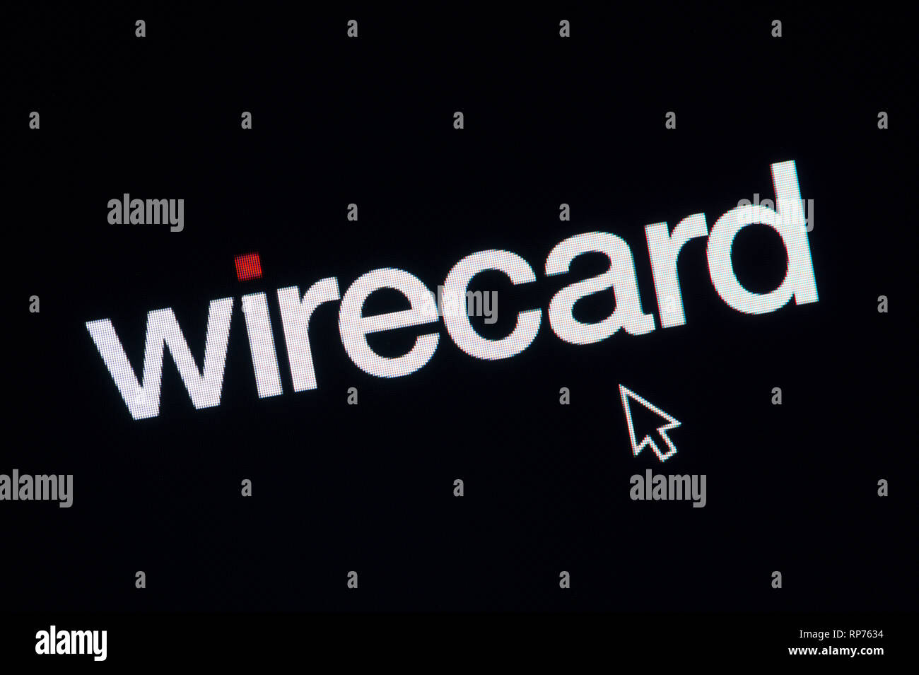 The logo of Wirecard is seen on a computer screen along with a mouse ...