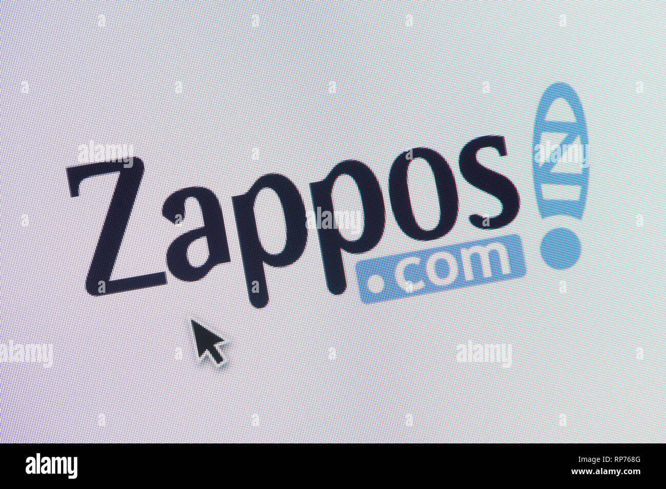 The logo of Zappos is seen on a computer screen along with a mouse ...