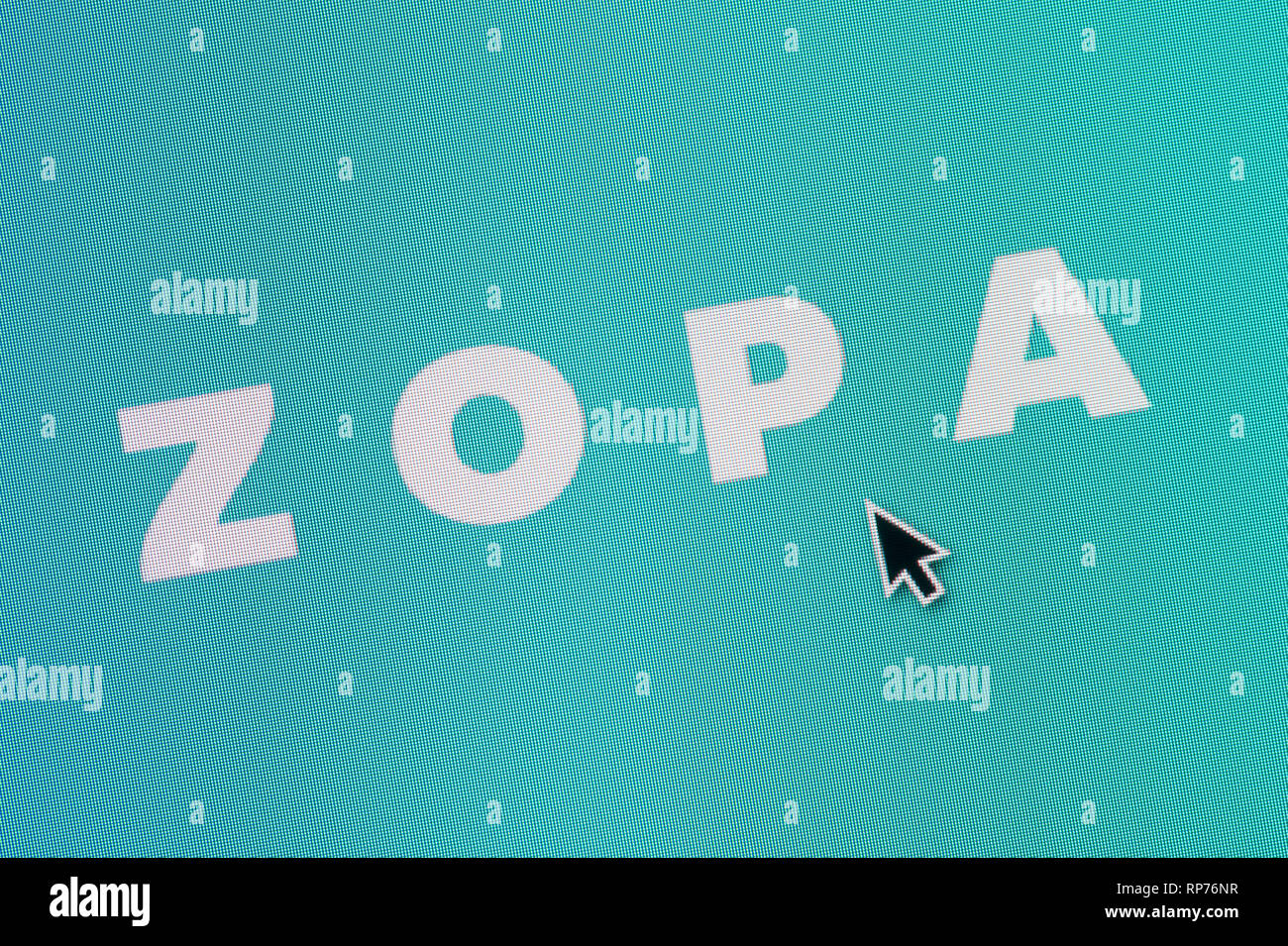 The logo of Zopa is seen on a computer screen along with a mouse cursor ...