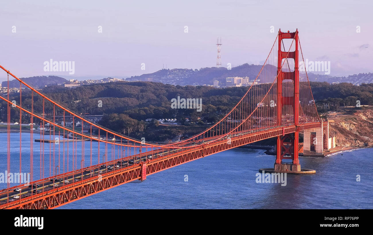 close up view of the southern pylon of the golden gate bridge in san ...