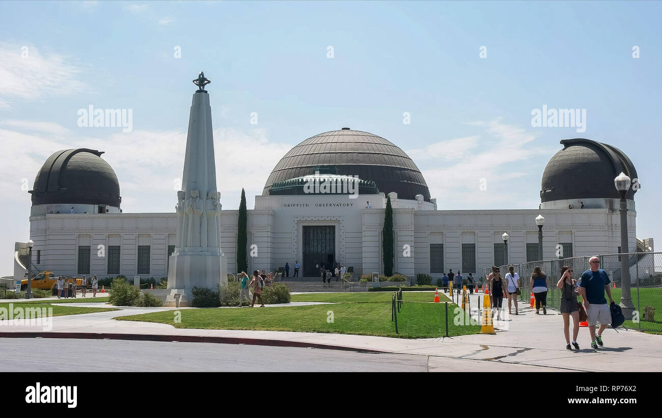 LOS ANGELES, CA AUGUST 25, 2015: exterior view of griffith observatory ...
