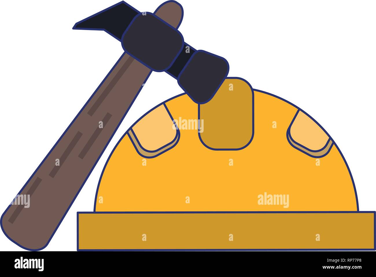 construction helmet and hammer blue lines Stock Vector Image & Art - Alamy