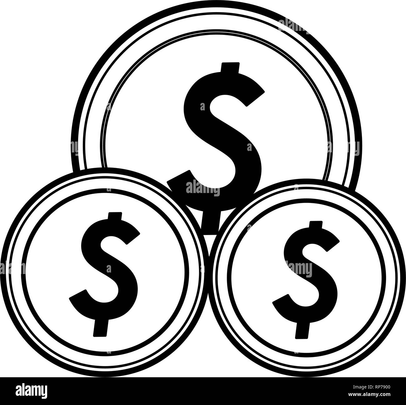 money coins isolated symbol black and white Stock Vector Image & Art ...